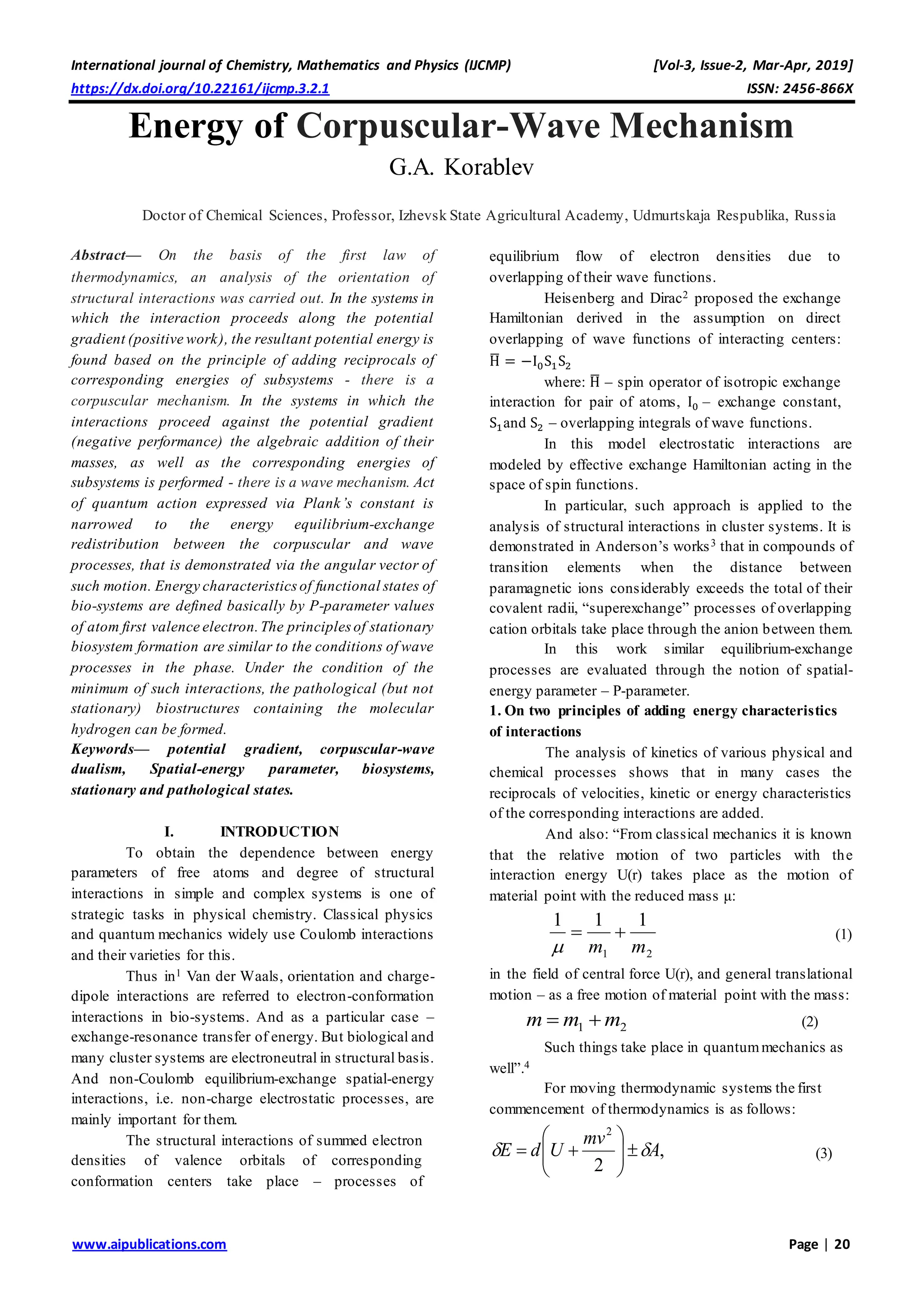 Energy of Corpuscular-Wave Mechanism | PDF