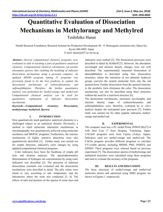 Quantitative Evaluation of Dissociation Mechanisms in Methylorange and Methylred | PDF