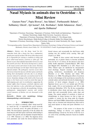 Nasal Myiasis in animals due to Oestridae - A Mini Review | PDF