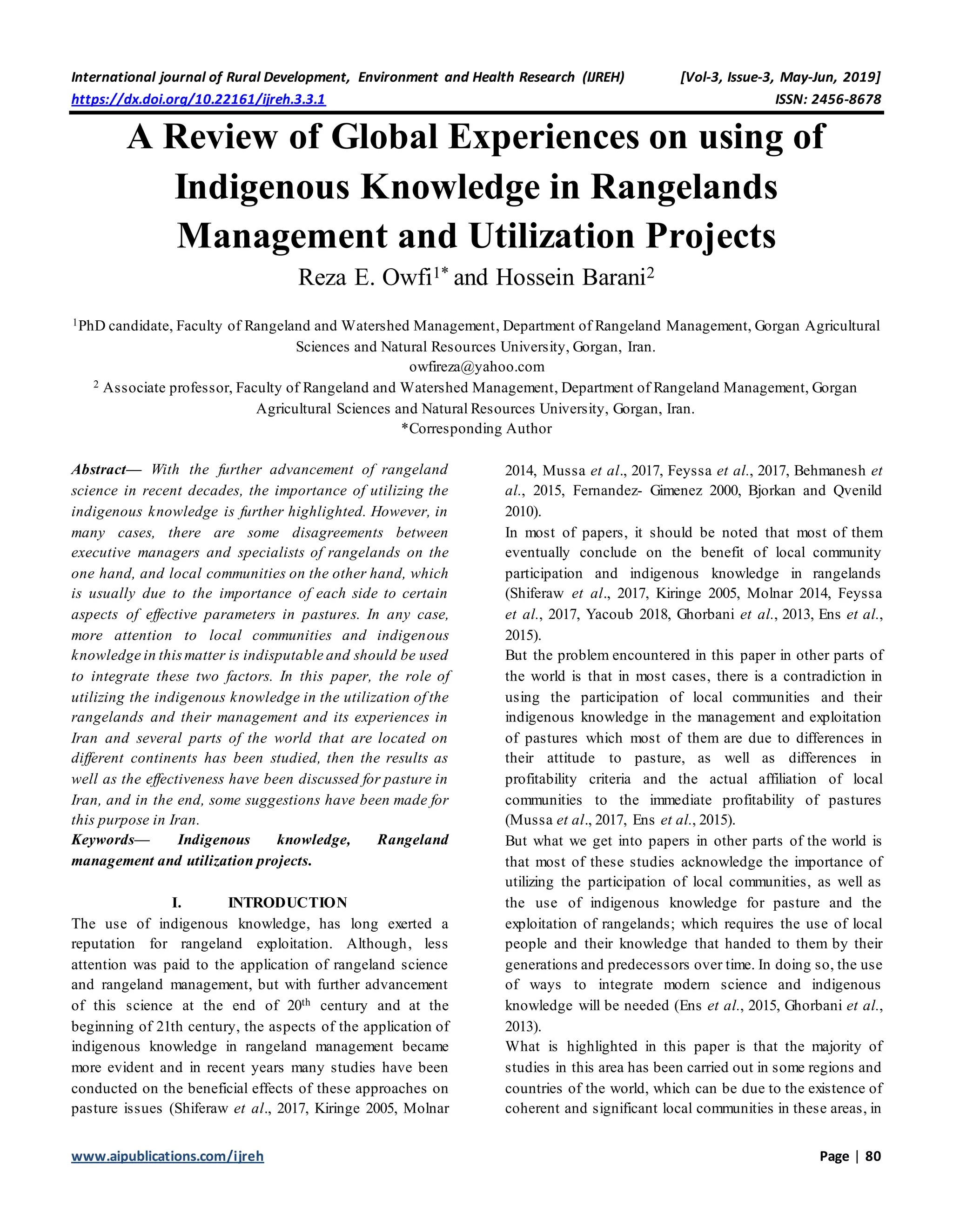 A Review of Global Experiences on using of Indigenous Knowledge in ...