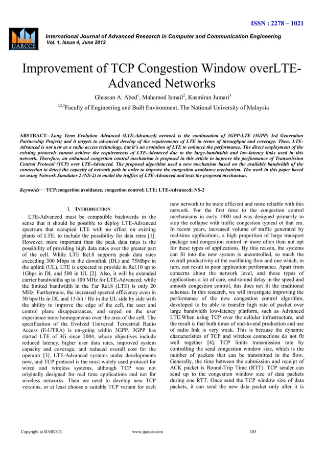 1 Improvement Of Tcp Congestion Window Over Lte Pdf
