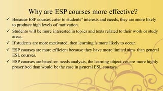 Inro to ESP: English for Specific Purposes, TEFL/TESL | PPT