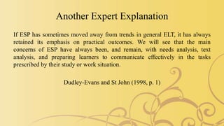 Inro to ESP: English for Specific Purposes, TEFL/TESL | PPT