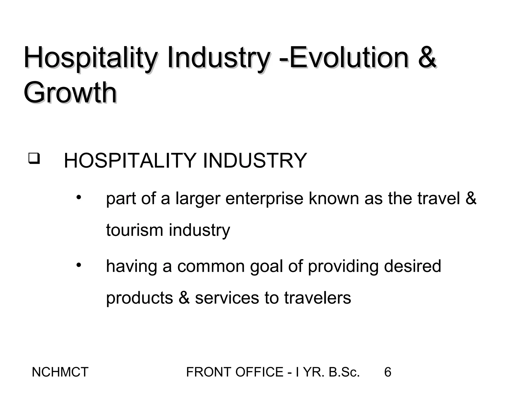 1 introduction to hospitaliy industry | PPT