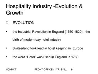 1 introduction to hospitaliy industry | PPT