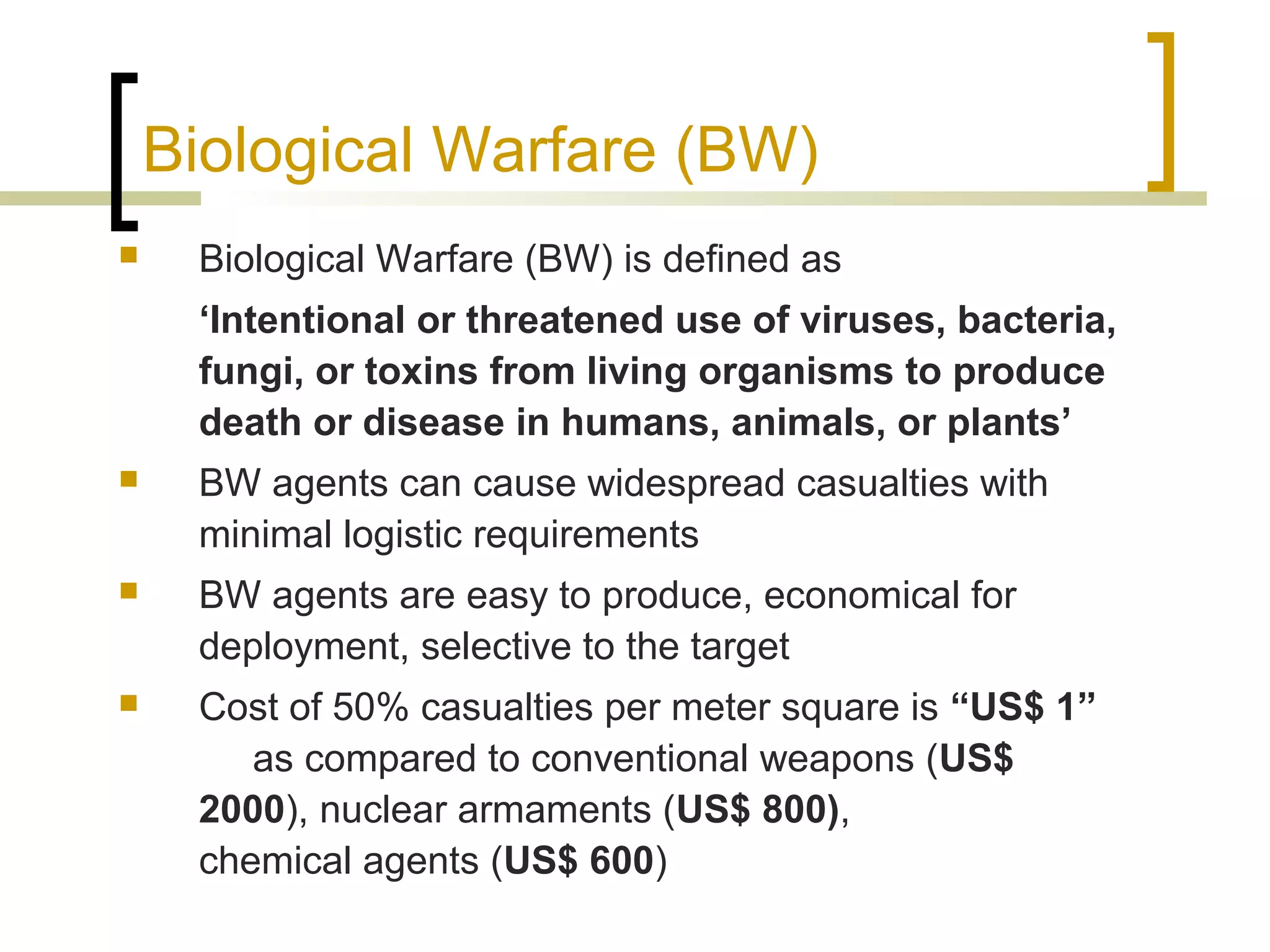 1.introduction and history of biological warfare agents | PPT