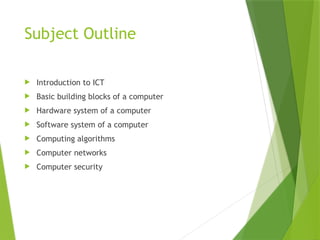 Comprehensive Introduction to ICT and Computer Fundamentals | PPTX