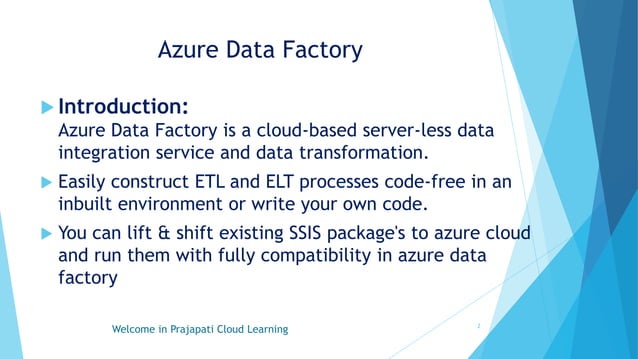 1- Introduction of Azure data factory.pptx | Cloud Computing | Internet