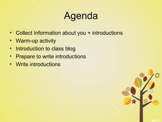 1. introductions, warm up, blog intro, writing intros, articles | PPT