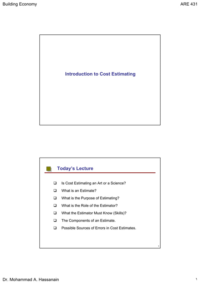 1 introduction to cost estimating | PDF | Civil Engineering Industry | Industries