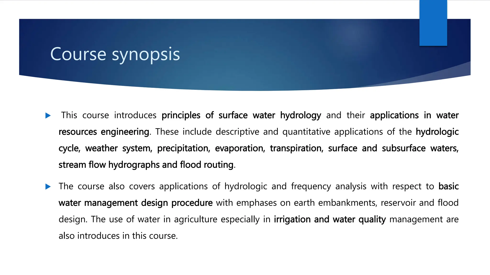 INTRODUCTION TO HYDROLOGY AND WATER RESOURCES ENGINEERING | PPTX