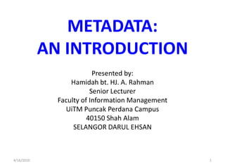 Introduction to Metadata | PPTX