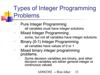 beyond linear programming: mathematical programming extensions | PPT