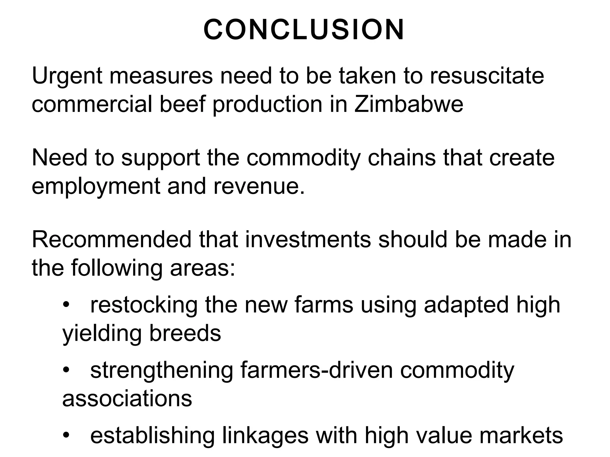 Commercialization of beef production after the fast track land reform ...