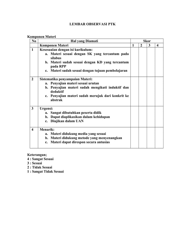 Lembar Observasi PTK | DOC