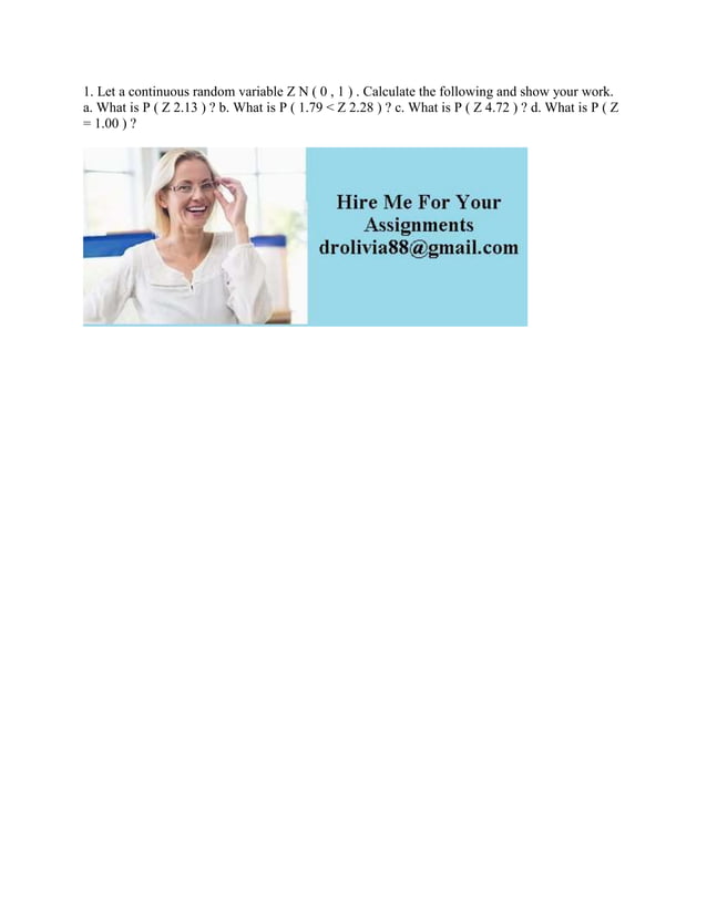 1 Let A Continuous Random Variable Zn0 1 Calculate The Following Adocx