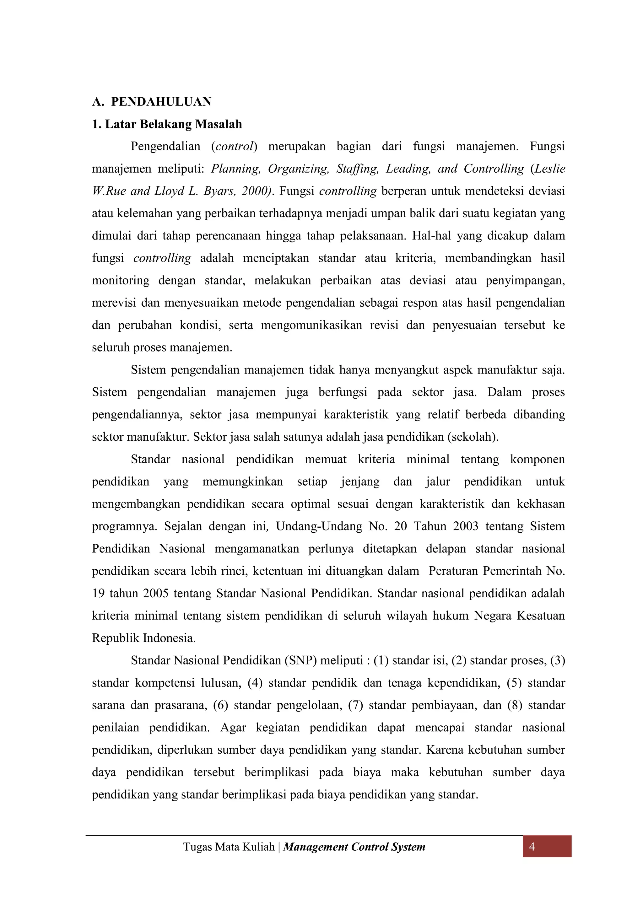 Management Control System (Sistem Pengendalian Manajemen) di SMK Negeri 1 Bintan. | PDF