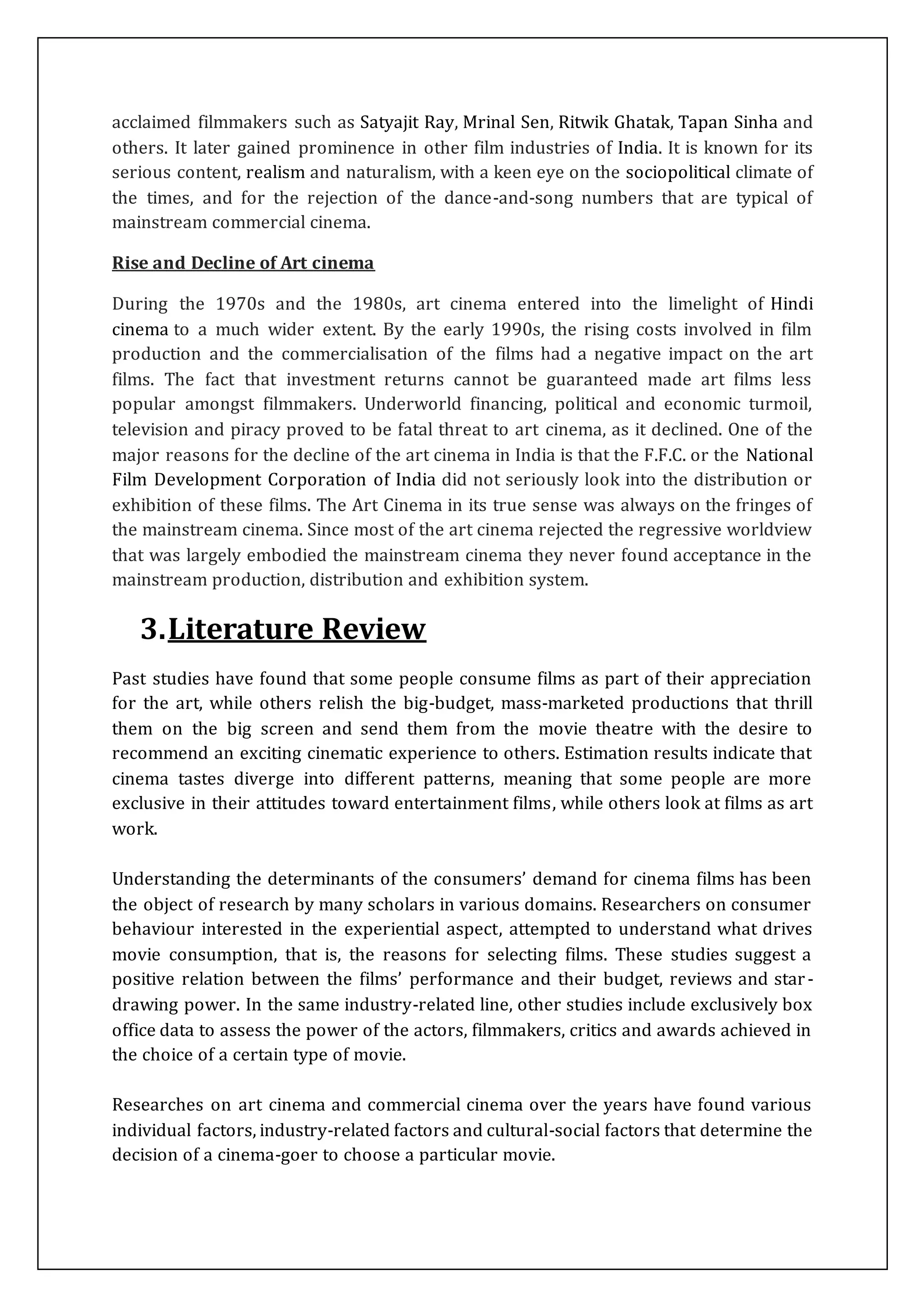 Market Research Report - Commercial Cinema vis-à-vis Art Cinema | DOCX