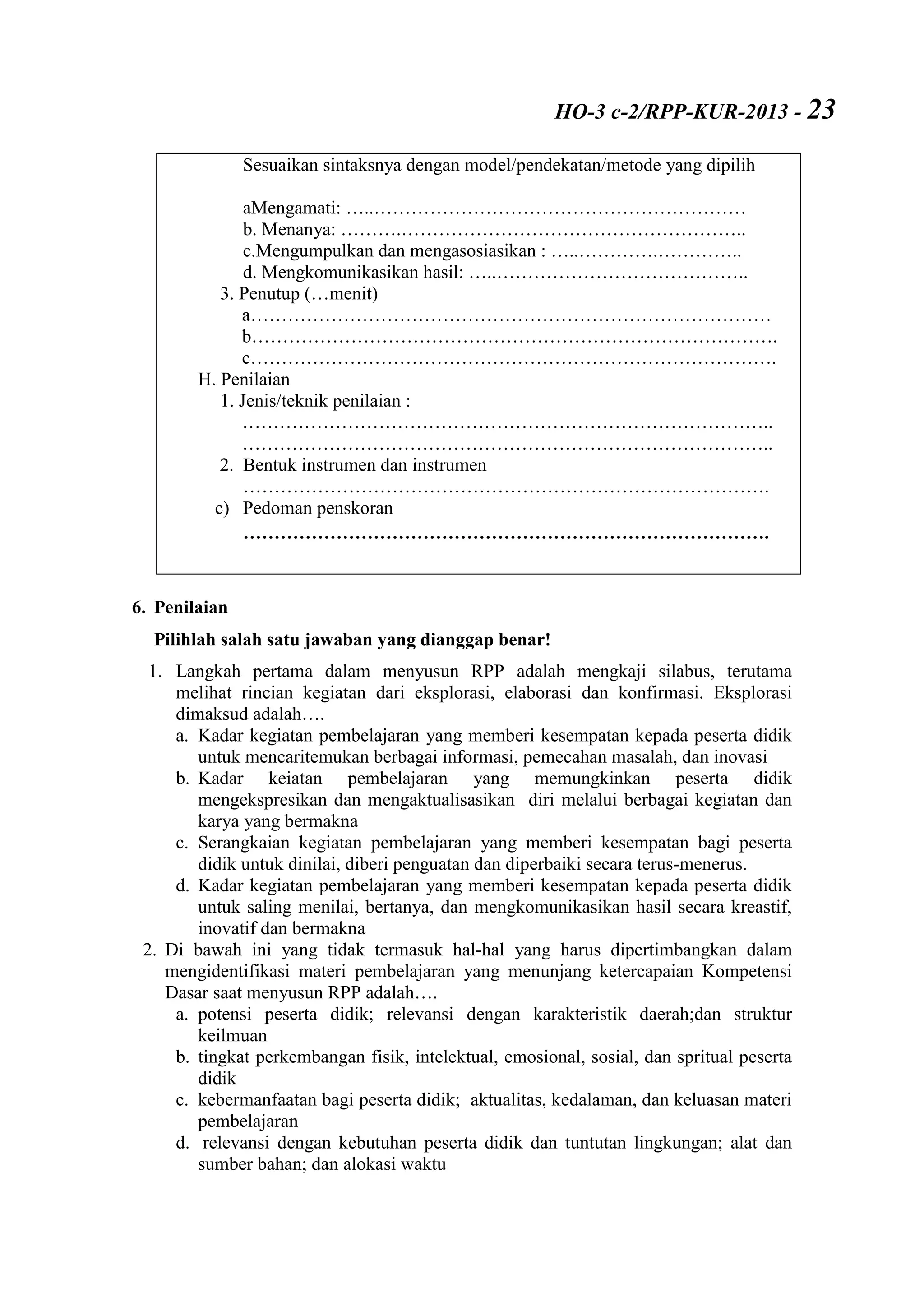 MATERI PENYUSUNAN RPP | PDF