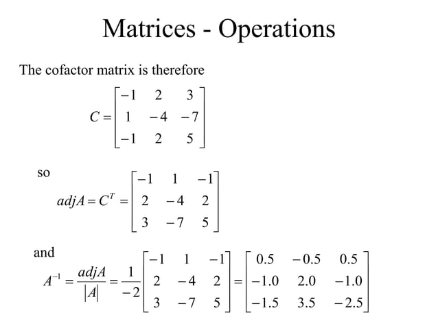 Matrices Basics Determinant Inverse Eigenvalues Linear Equations Rank Ppt