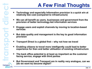 1. Nick Illsley, Transport Direct - Digital Transport | PPT