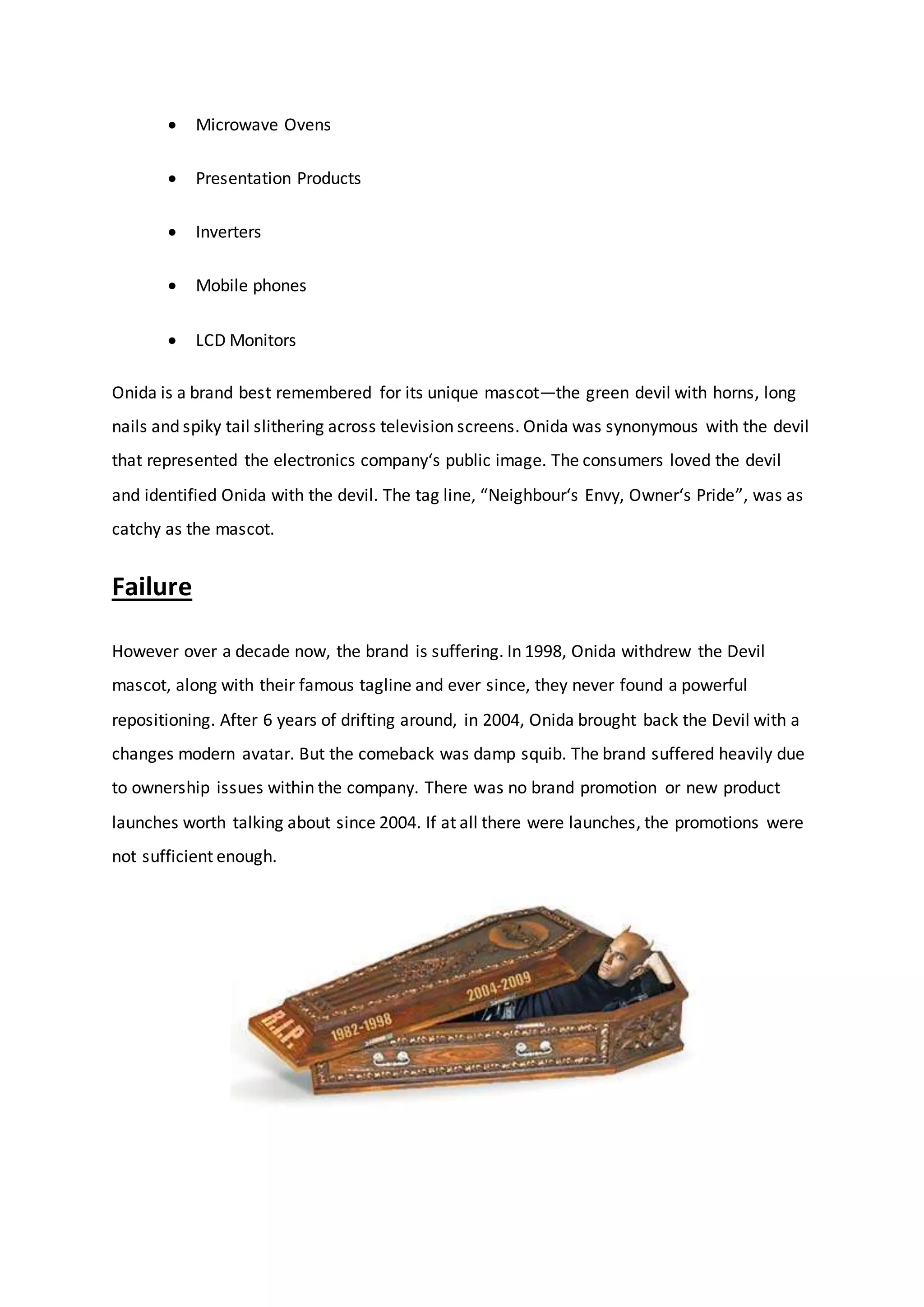Onida - Brand Analysis and Revival Strategies | DOCX
