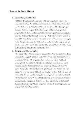 Onida - Brand Analysis and Revival Strategies | DOCX