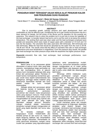 1 pengaruh debit terhadap unjuk kerja alat penukar kalor dan penurunan suhu ruangan | PDF