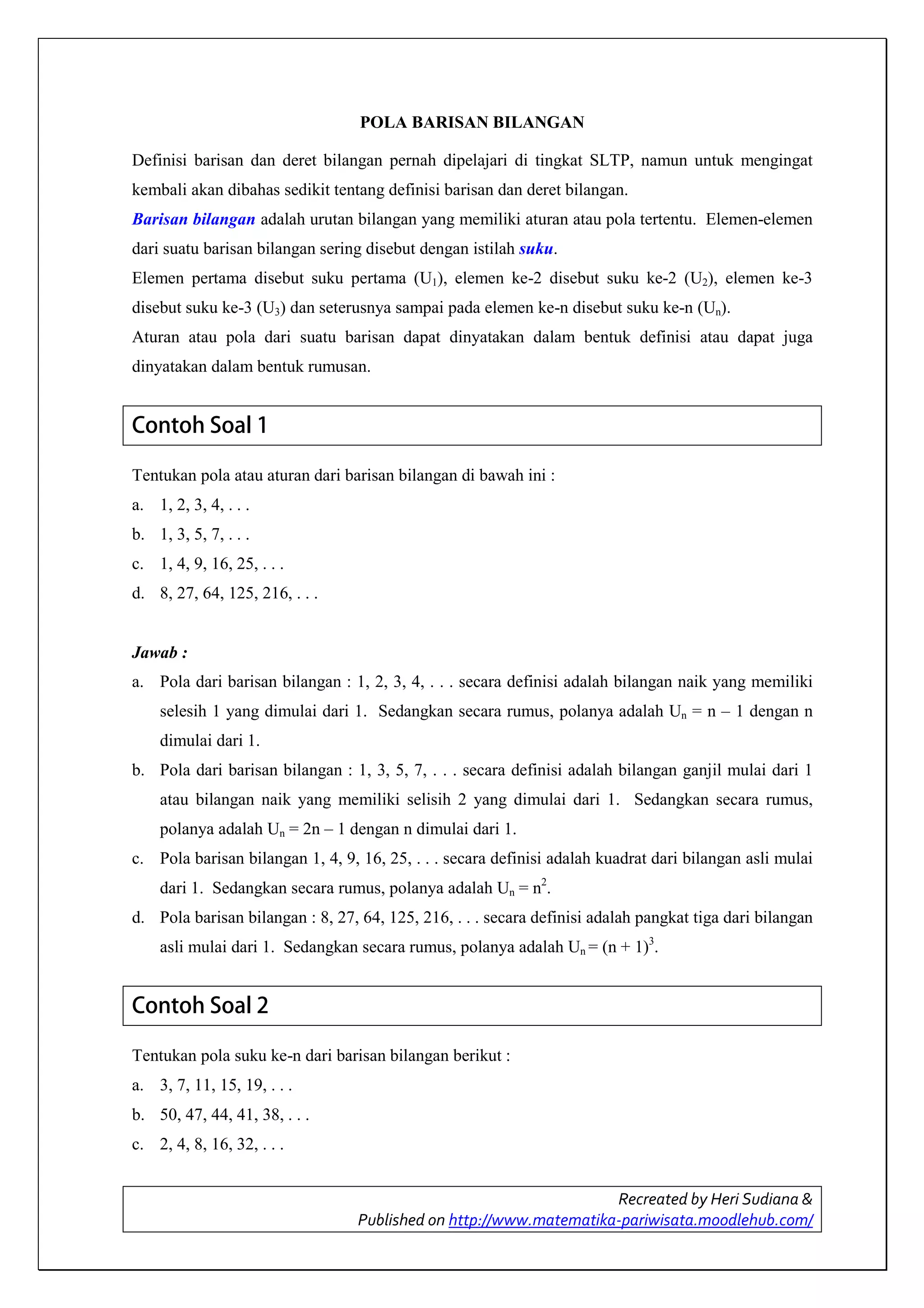 1. pola barisan bilangan | PDF