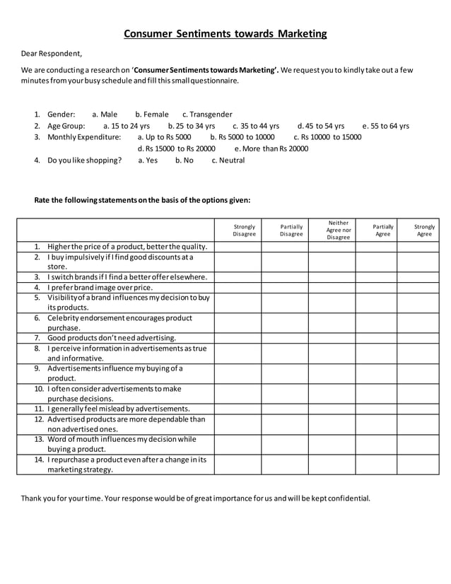 Research Questionnaire - Consumer Sentiments Towards Marketing | PDF