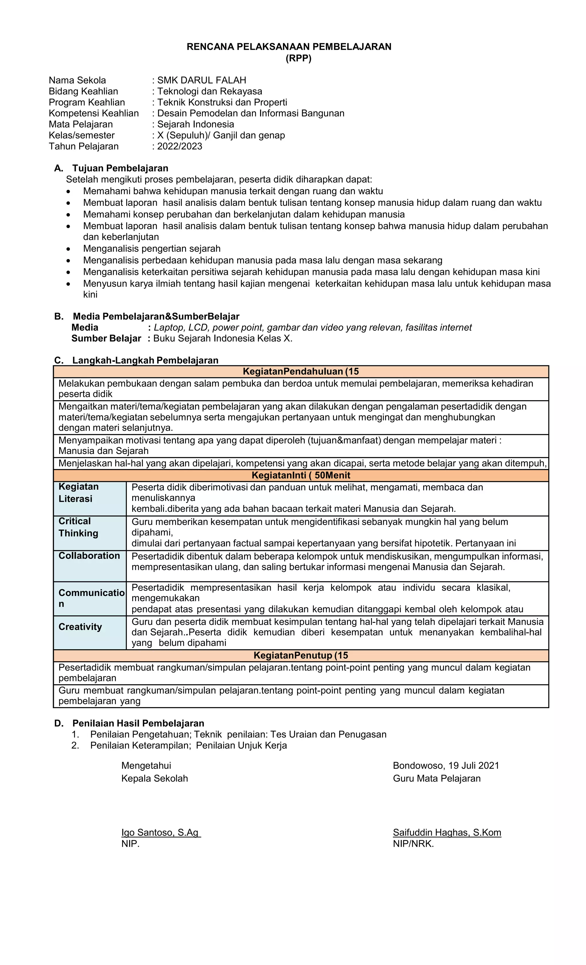 1- RPP SEJARAH INDONESIA kls 10.doc