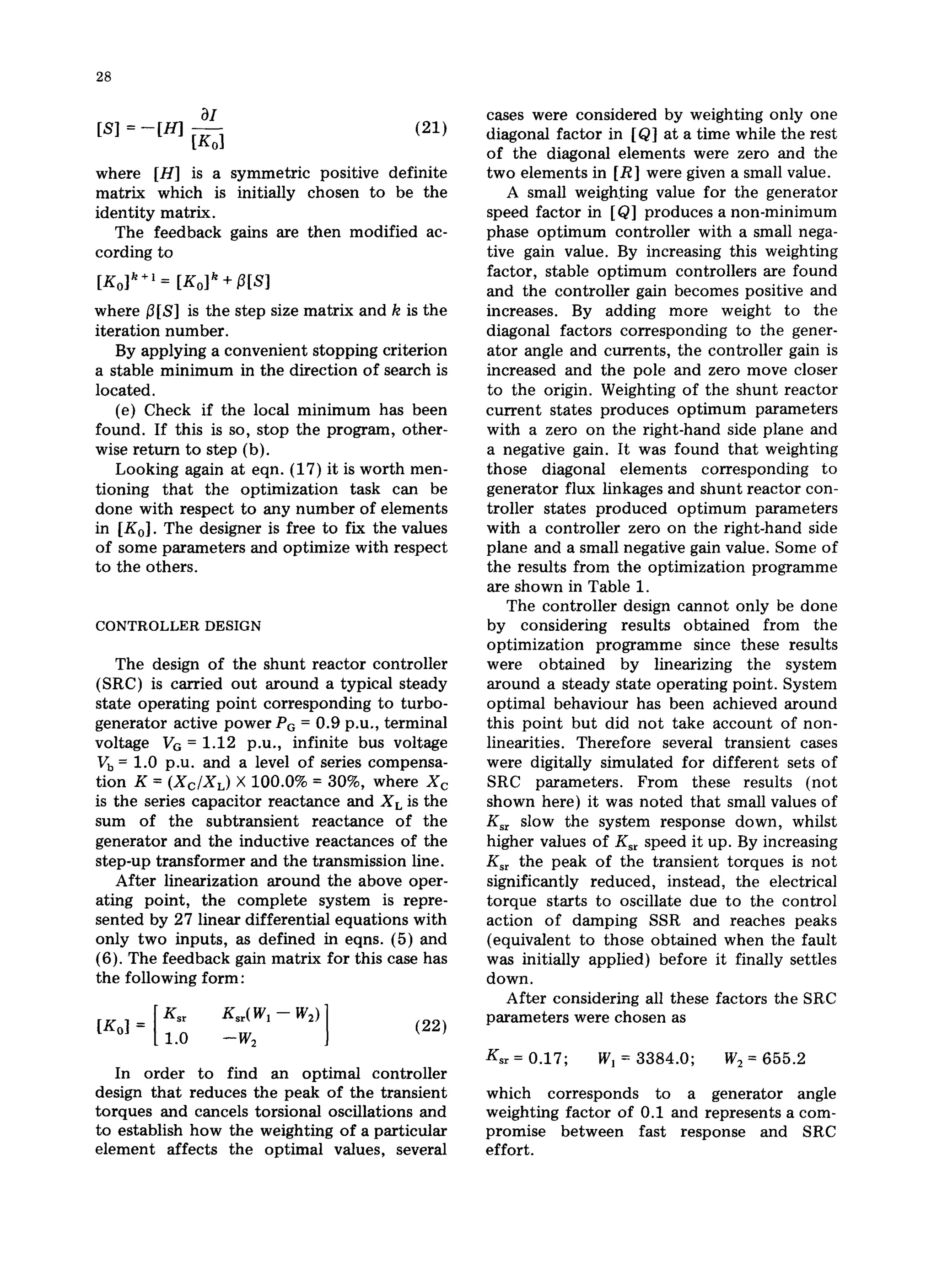 Optimal Output Feedback Design Of A Shunt Reactor Controller For