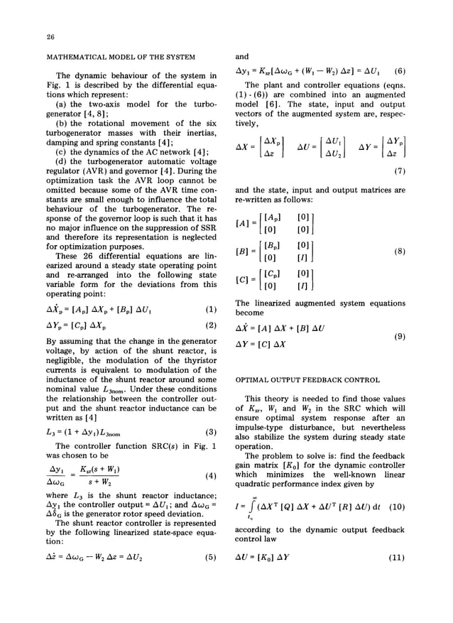 Optimal Output Feedback Design Of A Shunt Reactor Controller For