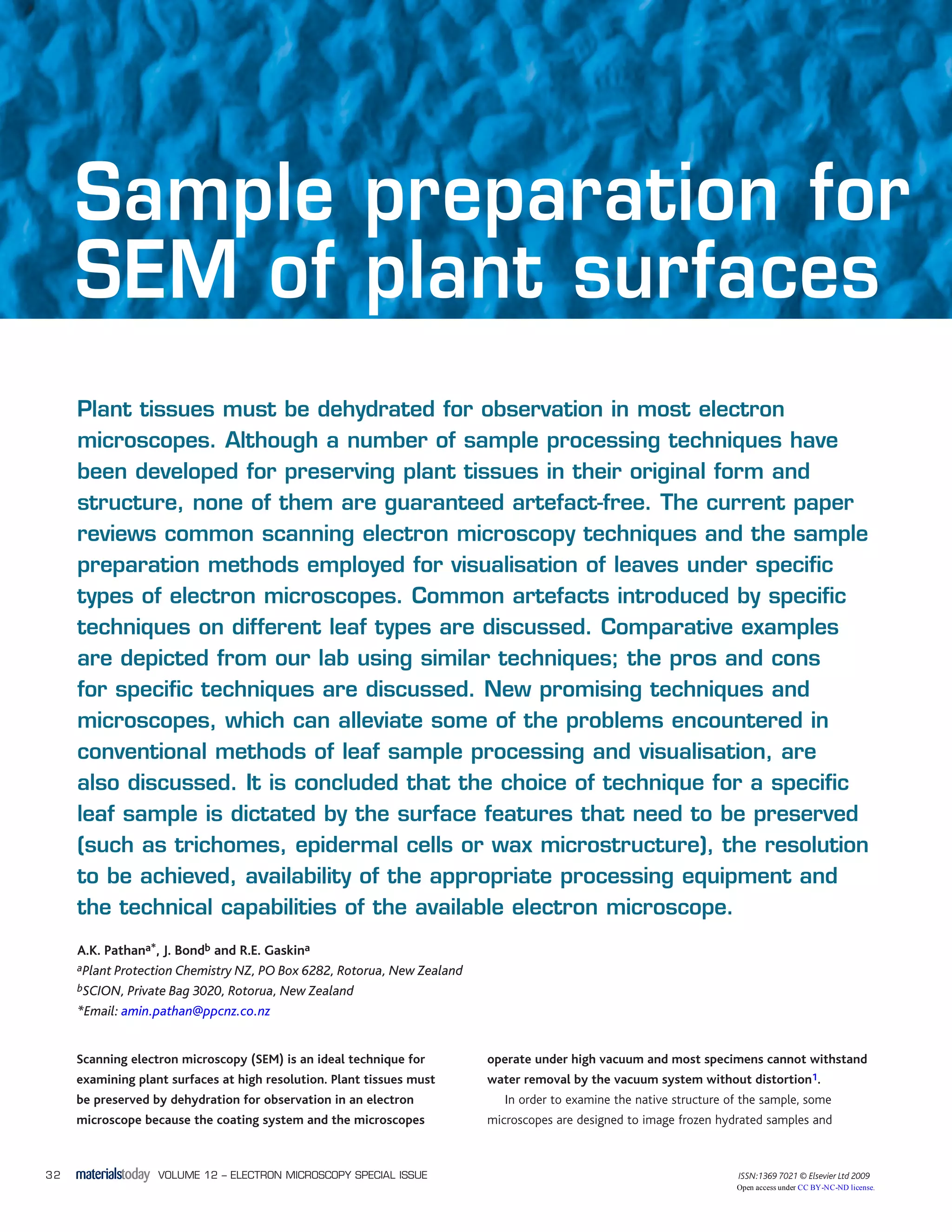 sample preparation of sem for plant smaples | PDF