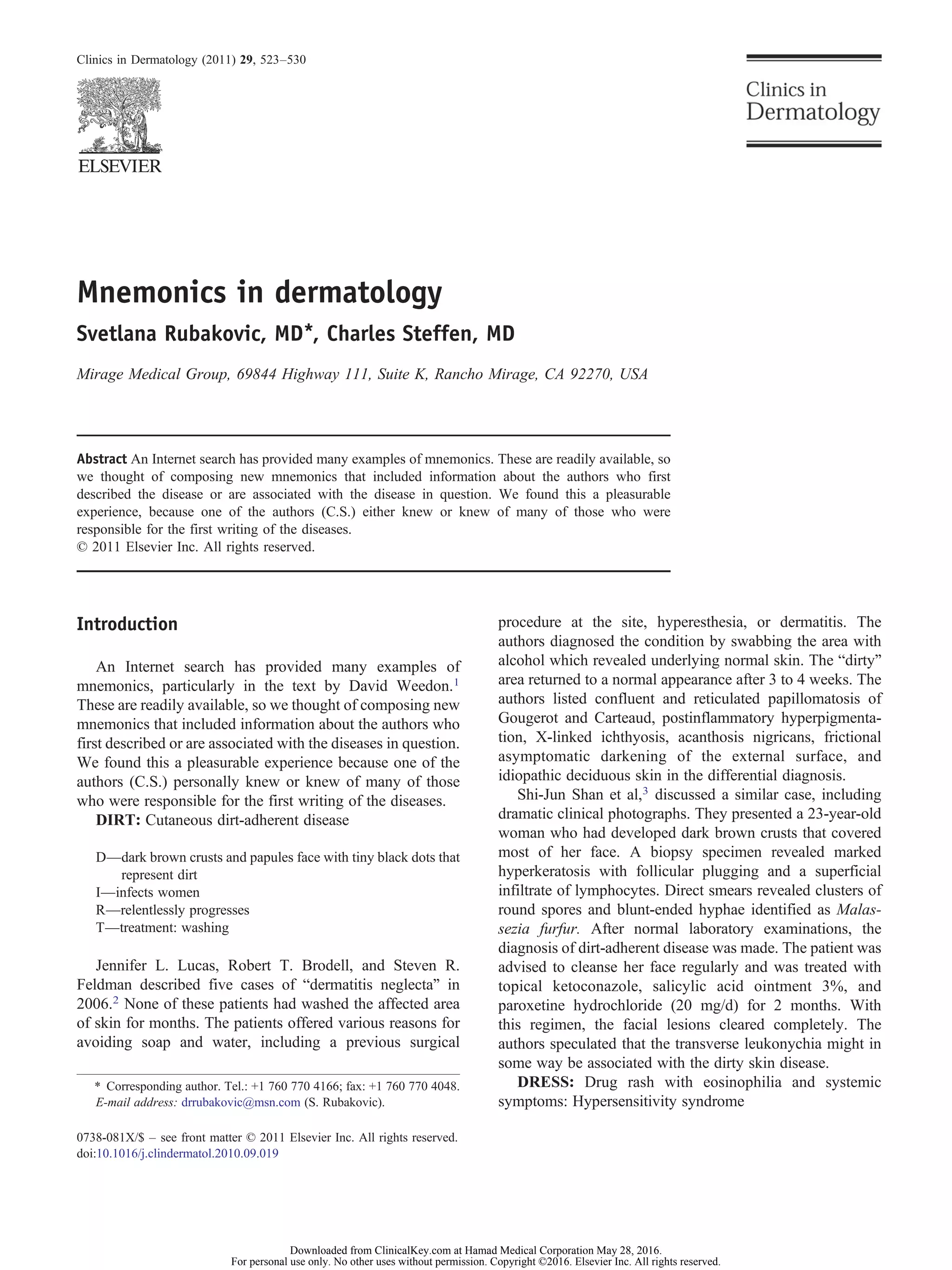mnemonics in dermatology | PDF