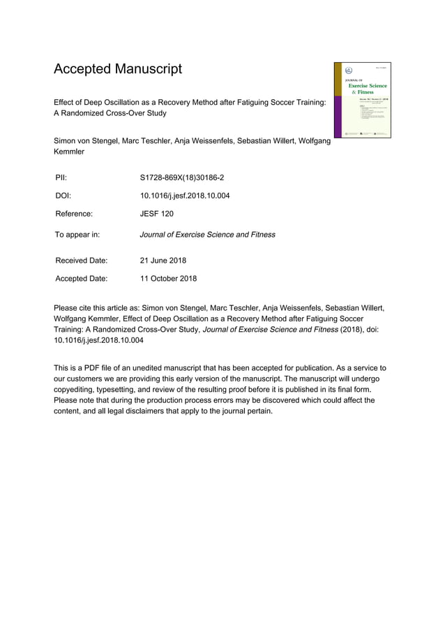 Effect of Deep Oscillation as a Recovery Method after Fatiguing Soccer ...