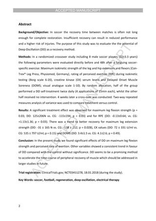 Effect of Deep Oscillation as a Recovery Method after Fatiguing Soccer ...