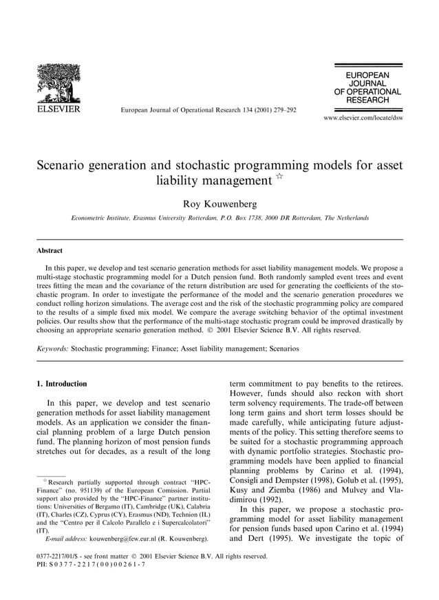 Scenario Generation And Stochastic Programming Models For Asset Liabiltiy Management Pdf