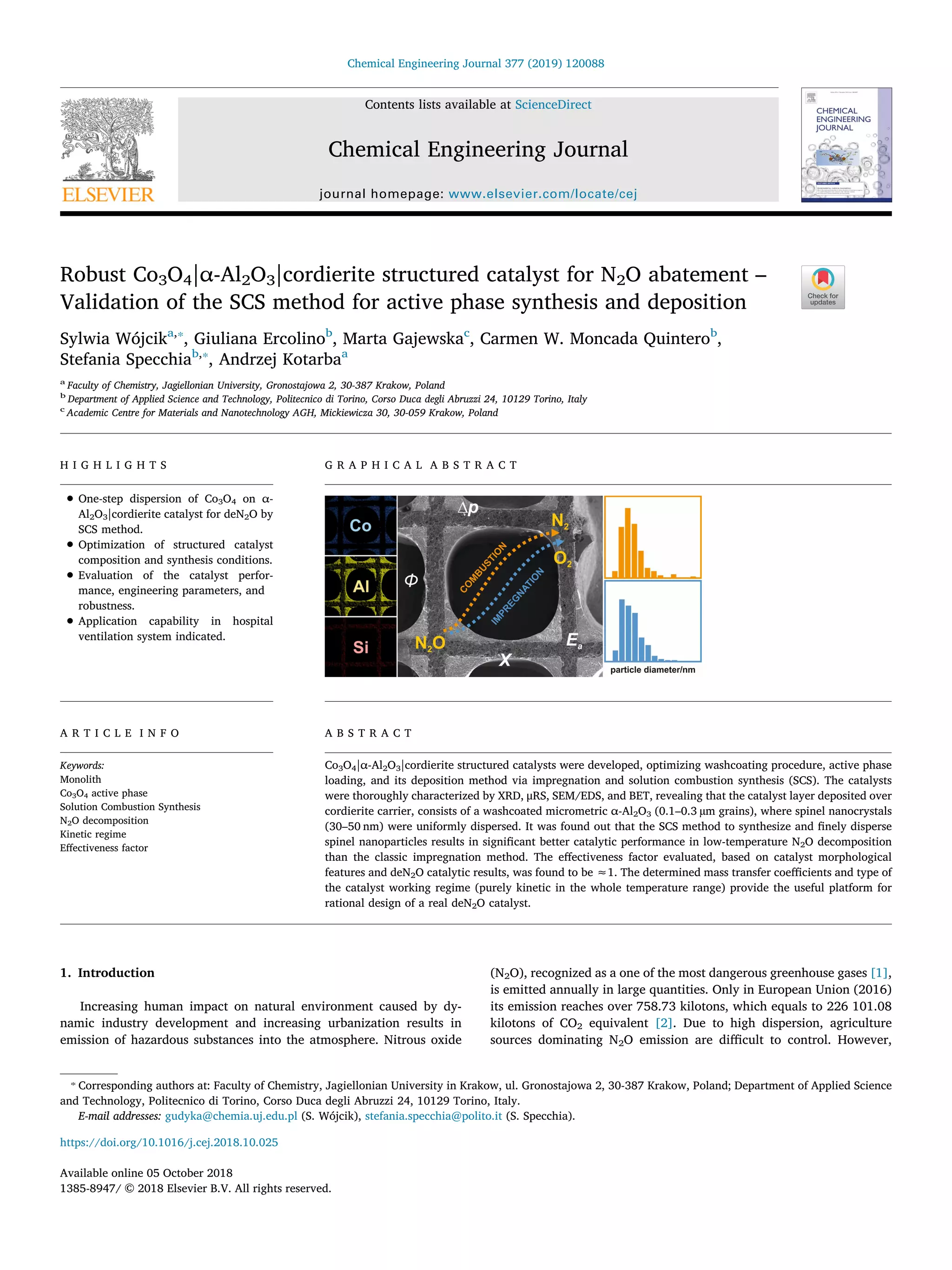 Robust Co3O4|α-Al2O3|cordierite structured catalyst for N2O abatement ...
