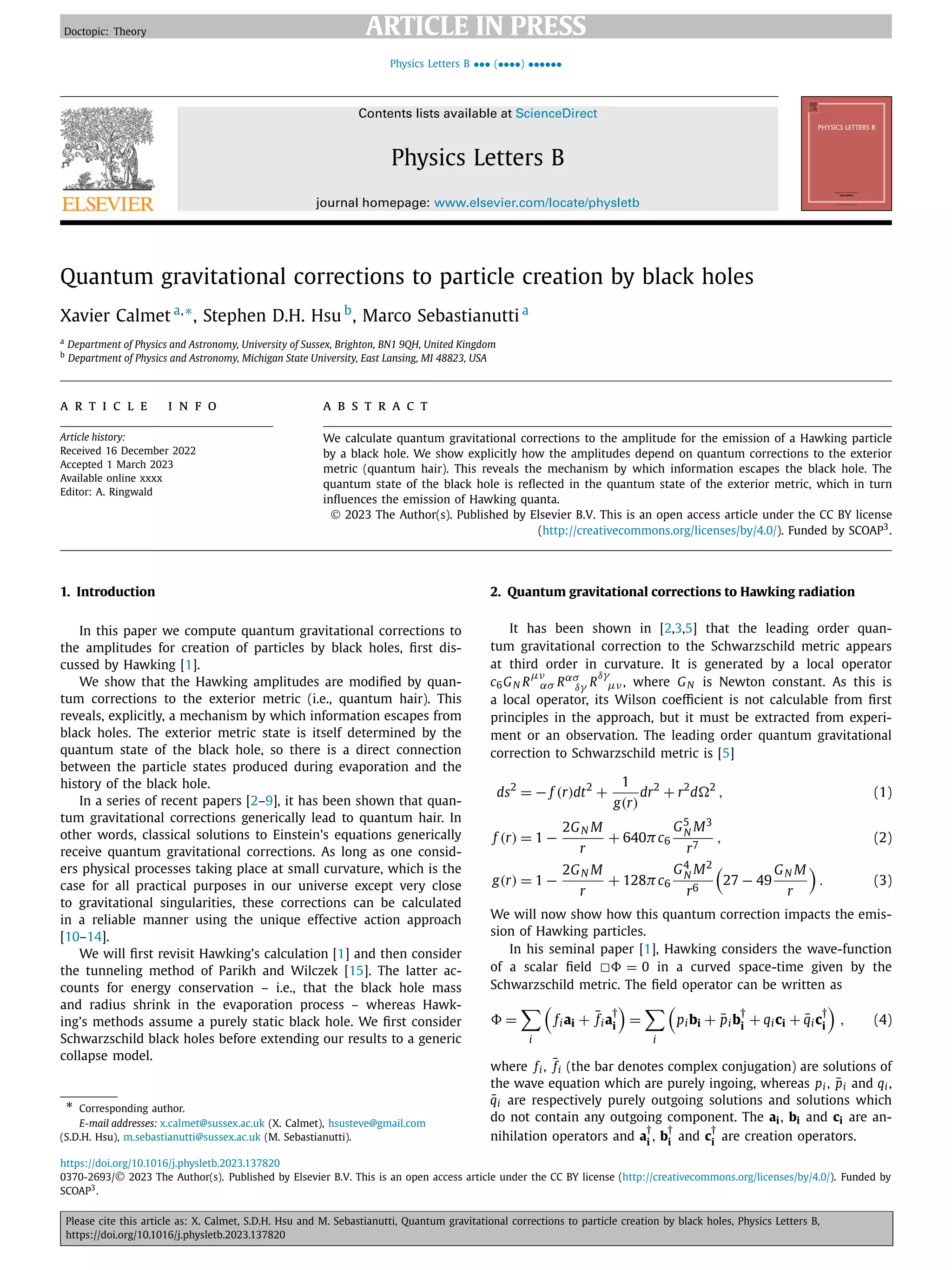 Quantum gravitational corrections to particle creation by black holes | PDF