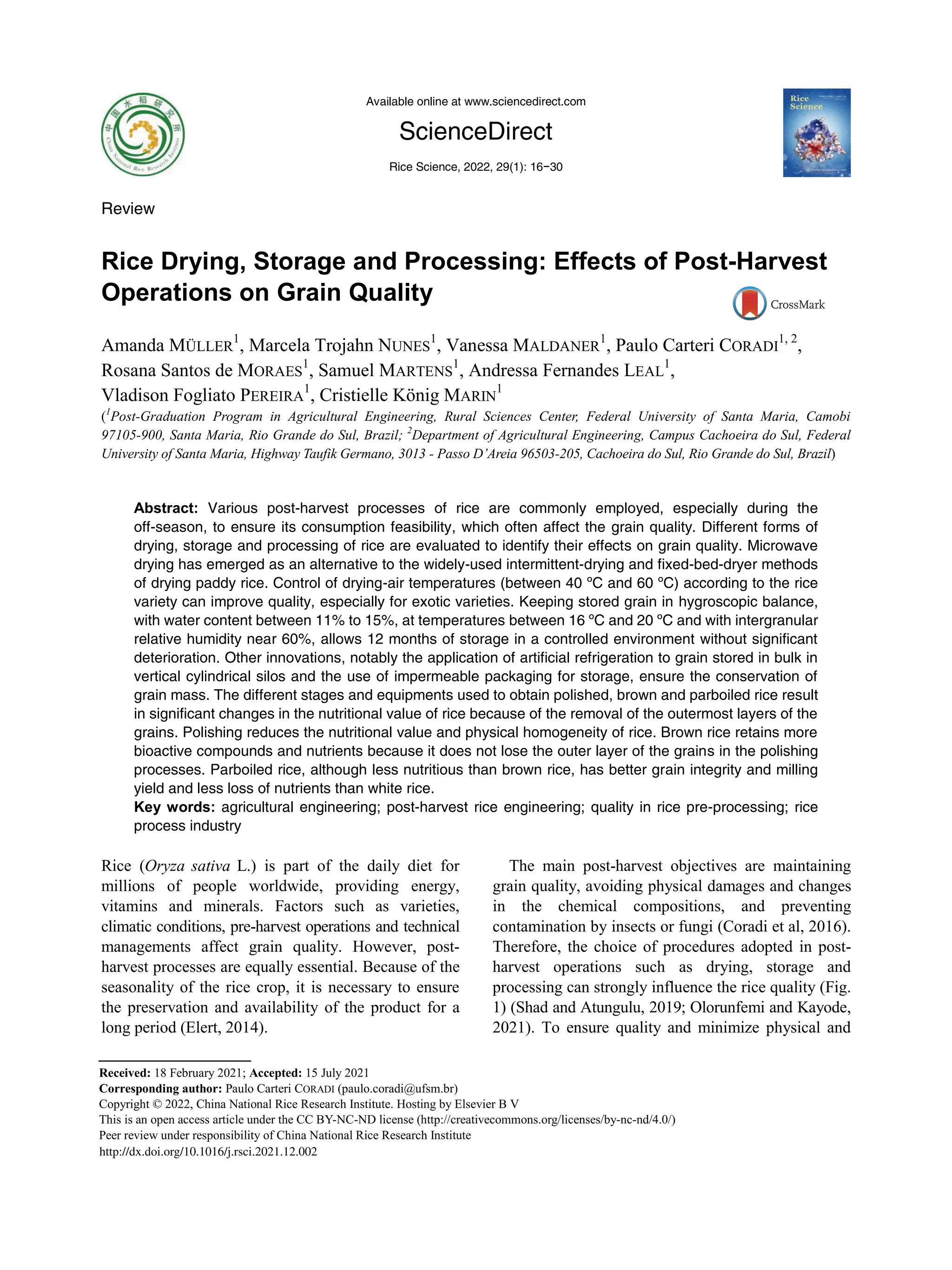 Rice Drying, Storage and Processing: Effects of Post-Harvest Operations ...