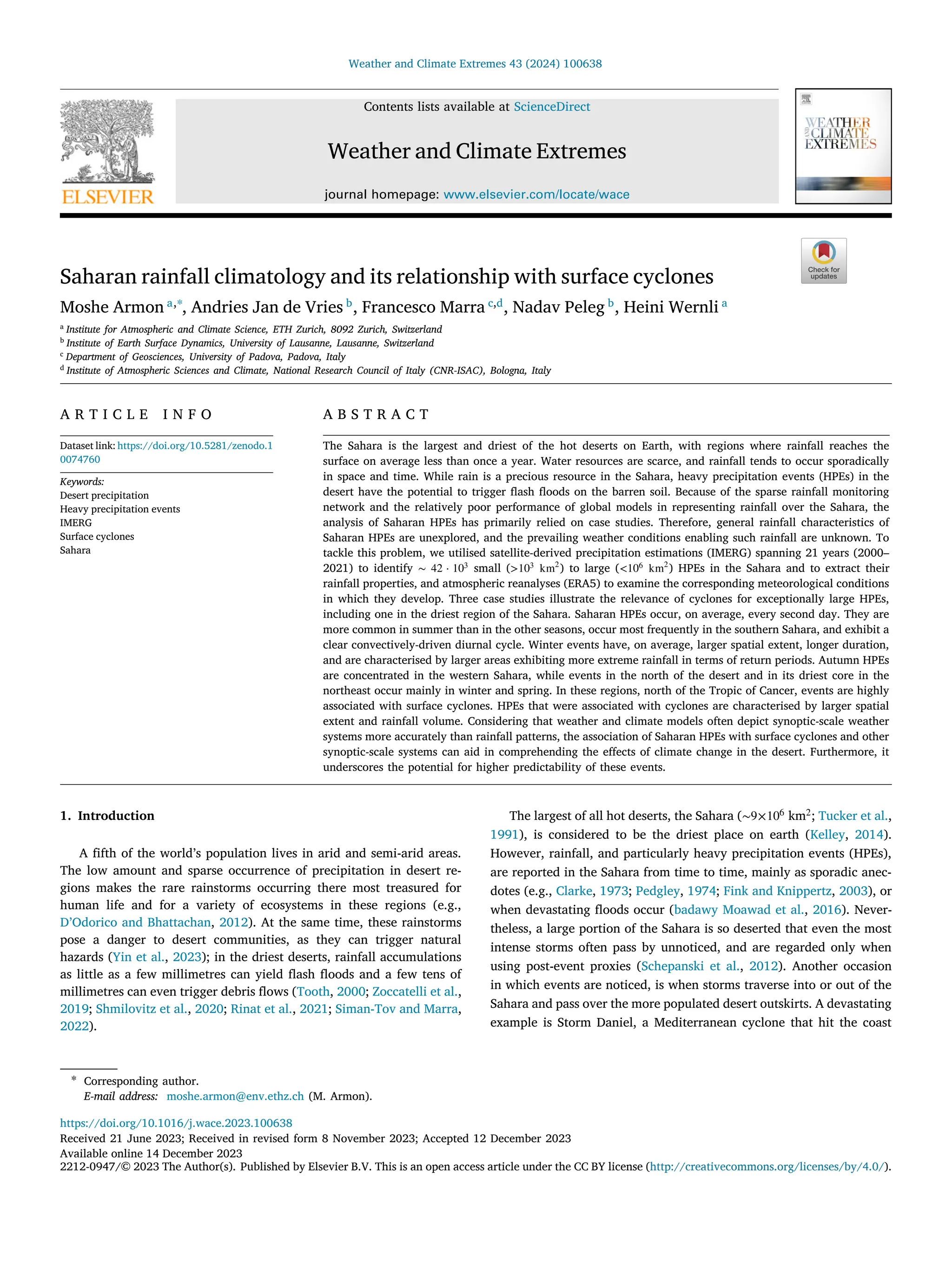 Saharan rainfall climatology and its relationship with surface cyclones | PDF