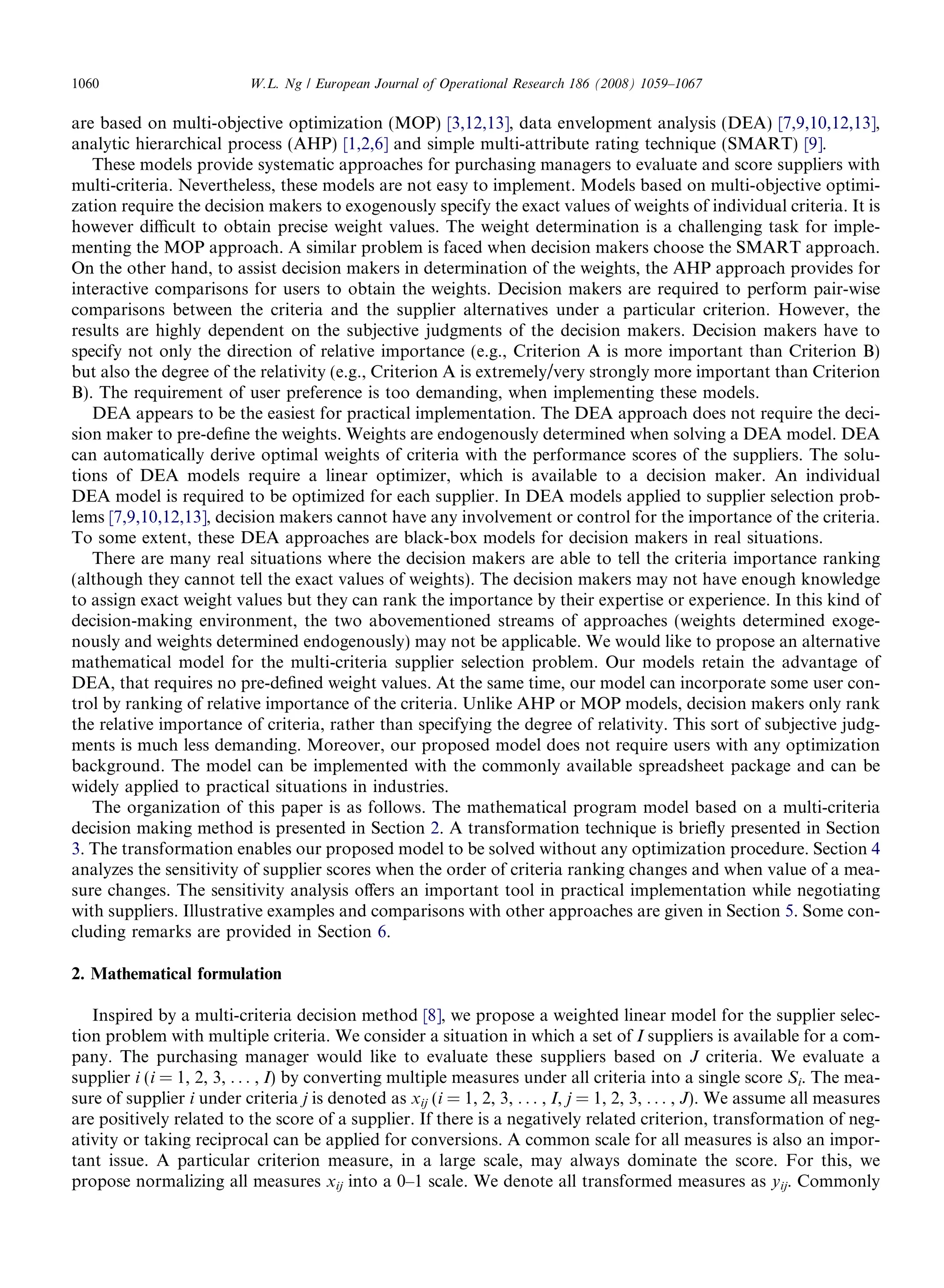 An efficient and simple model for multiple criteria supplier selection problem | PDF | Logistics ...