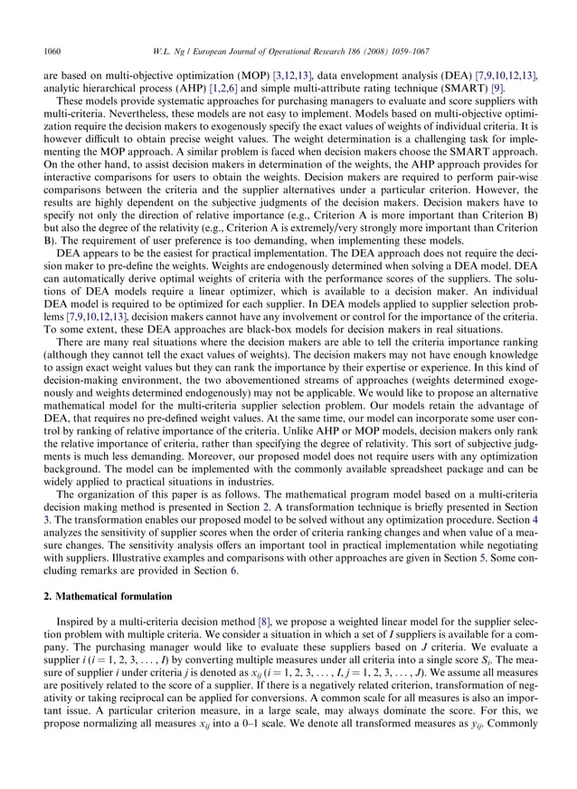 An Efficient And Simple Model For Multiple Criteria Supplier Selection Problem Pdf Logistics