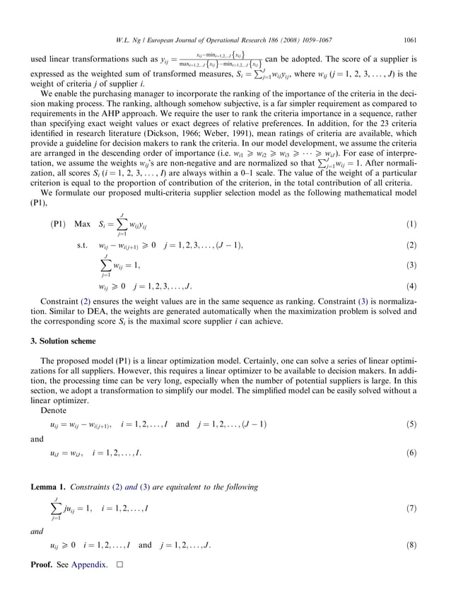 An efficient and simple model for multiple criteria supplier selection problem | PDF | Logistics ...