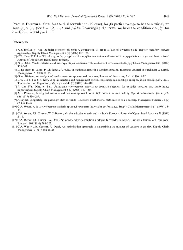 An Efficient And Simple Model For Multiple Criteria Supplier Selection Problem Pdf Logistics