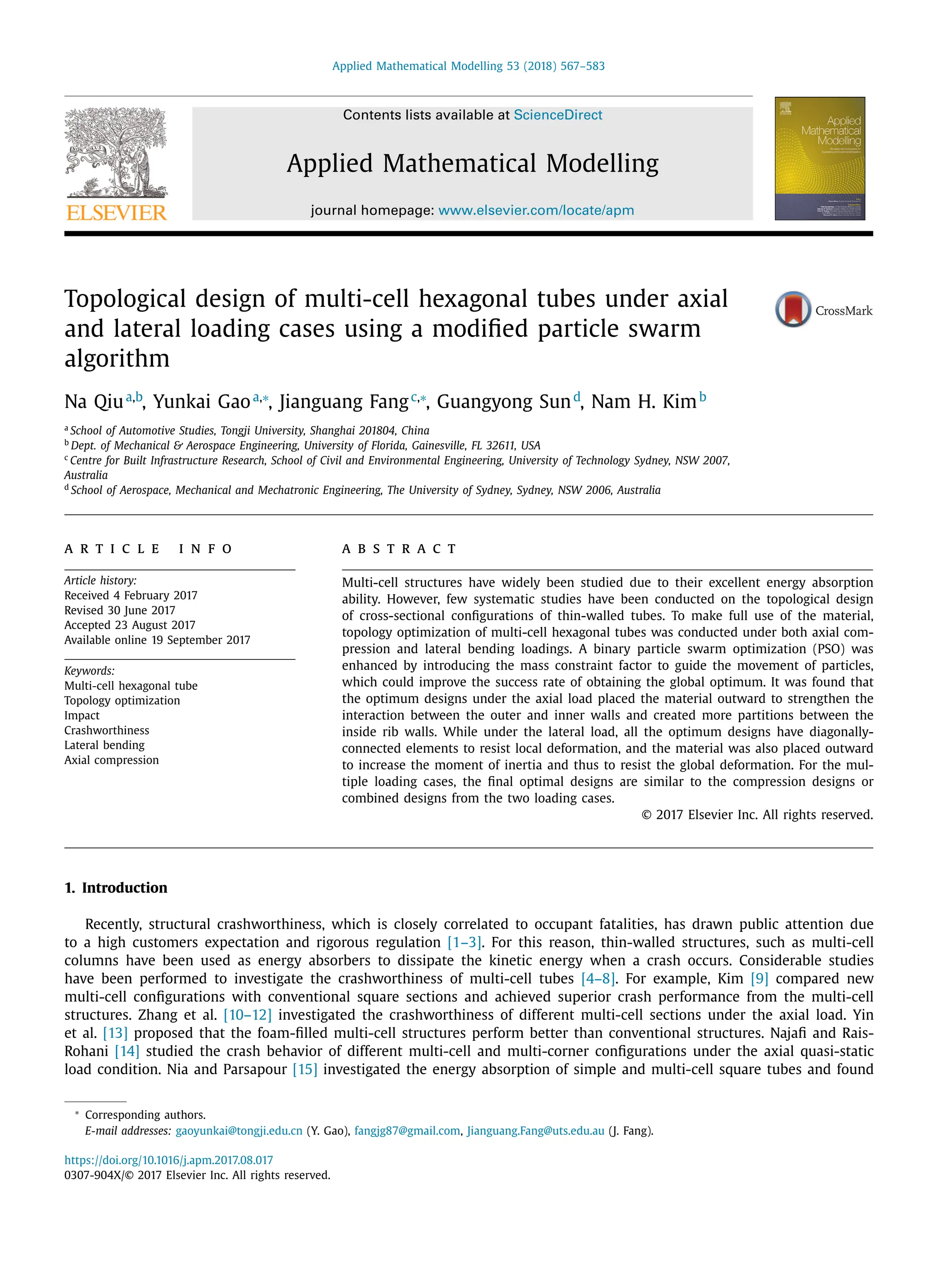 Topological design of multi-cell hexagonal tubes under axial and lateral loading cases using a ...
