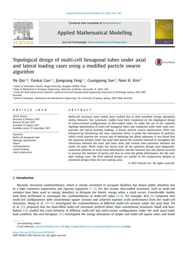 Topological design of multi-cell hexagonal tubes under axial and lateral loading cases using a ...