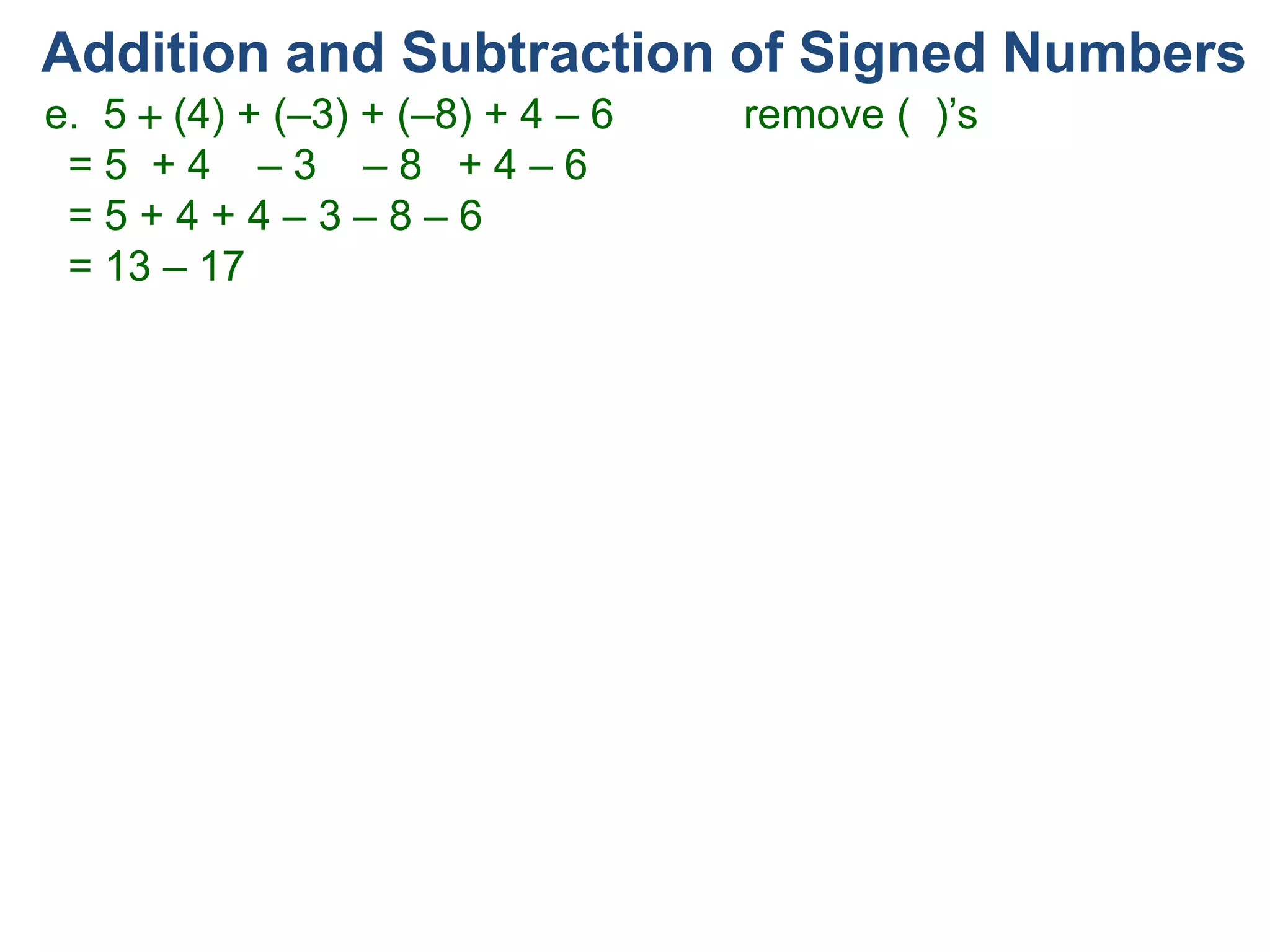1 s2 addition and subtraction of signed numbers | PPTX