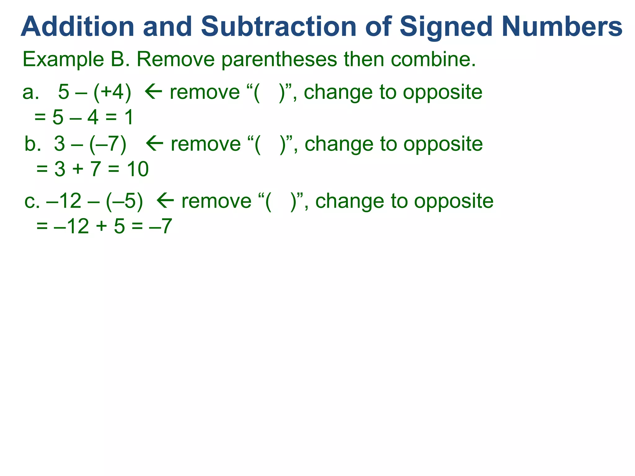 1 s2 addition and subtraction of signed numbers | PPTX